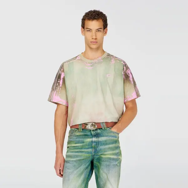 DIESEL® T-shirt In Cracked Leather-effect Jersey - Multicolor