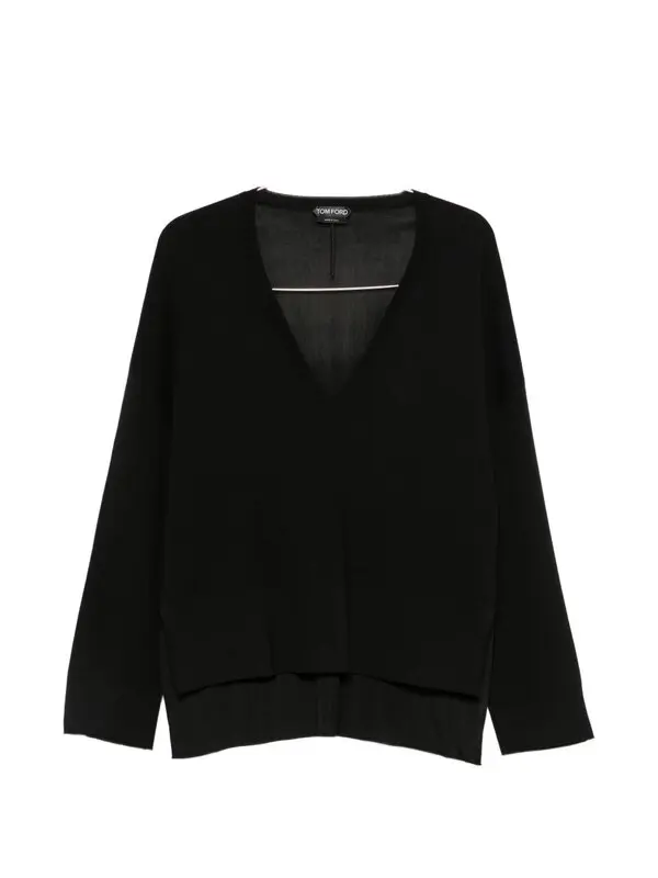TOM FORD Black Wool Blend V-neck Sweater