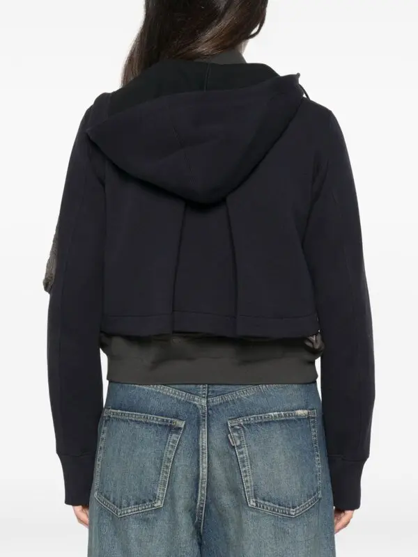Sacai Cropped Zip-up Hoodie With Layered Hem