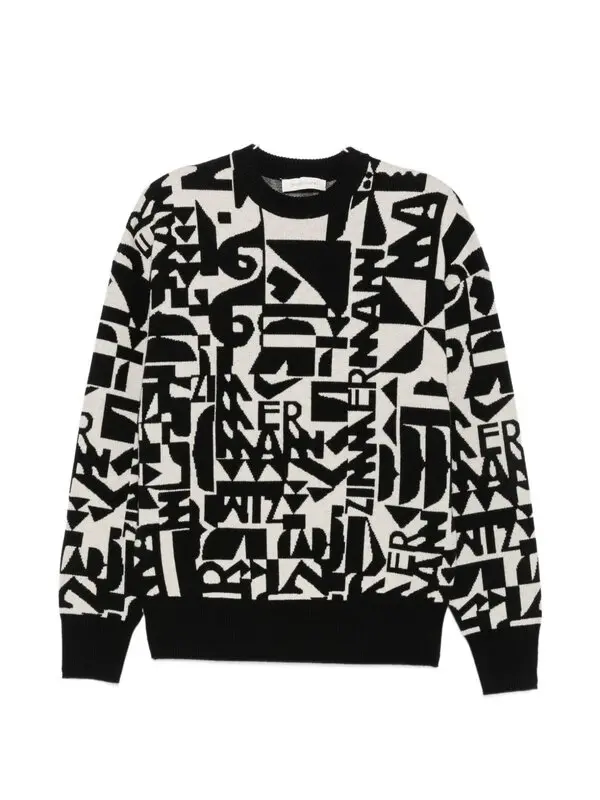 Zimmermann Valaint Intarsia Knit Logo Motif Crew Neck Wool Sweater
