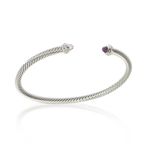 David Yurman Sterling Silver Amethyst And Diamond Cable Classic Bracelet