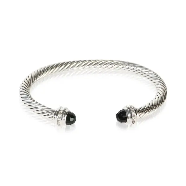 David Yurman Sterling Silver Onyx And Diamond Cable Classic Bracelet