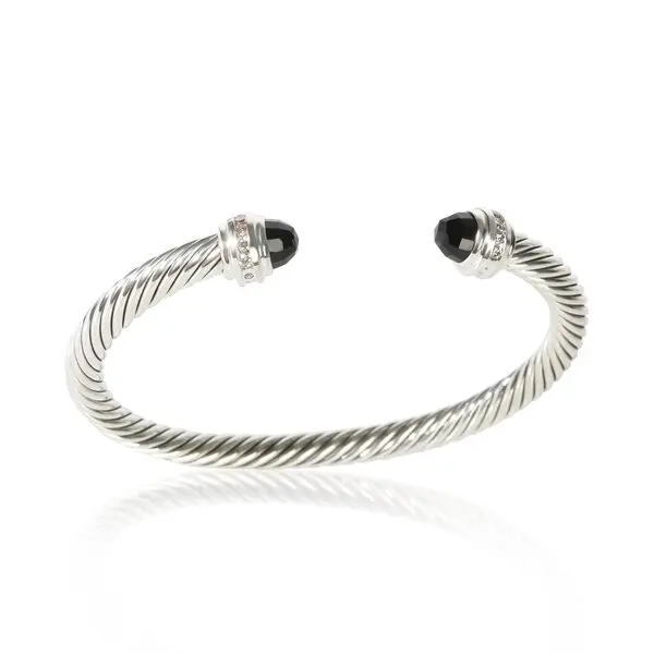 David Yurman Sterling Silver Onyx And Diamond Cable Classic Bracelet