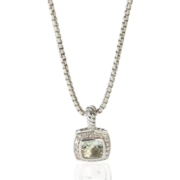 David Yurman Sterling Silver Prasiolite And Diamond Petite Albion Pendant Necklace - Sterling_silver