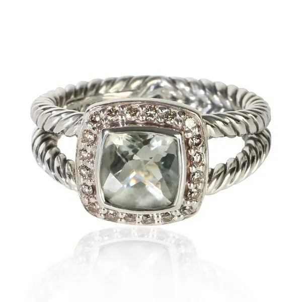 David Yurman Sterling Silver Prasiolite And Diamond Petite Albion Ring - Sterling_silver