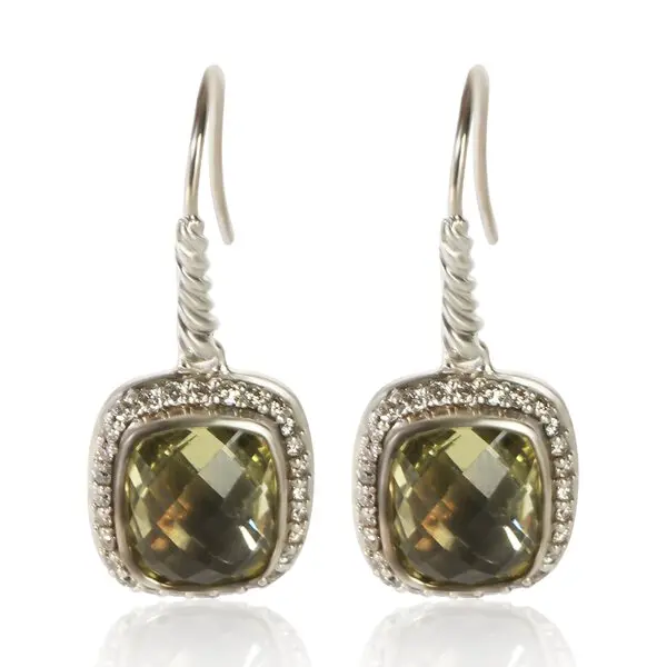 David Yurman Sterling Silver Peridot And Diamond Noblesse Earrings - Sterling_silver