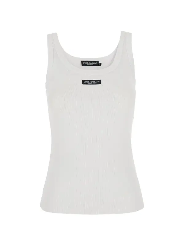 Dolce & Gabbana Cotton Ribbed Tank Top With Logo Detail - Multicolor