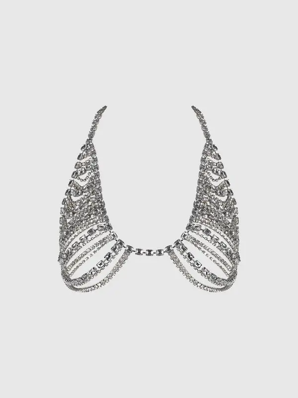 Frederick's Of Hollywood Ziggy Rhinestone Multi Stone Bra - Silver