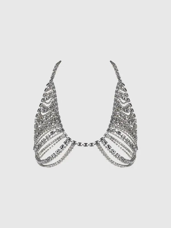 Frederick's Of Hollywood Ziggy Rhinestone Multi Stone Bra - Silver
