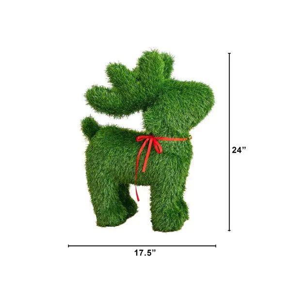 NEARLY NATURAL 2' Uv Resistant Artificial Christmas Grass Garden Topiary Reindeer