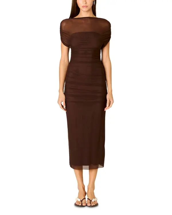NIA Aria Boat Neck Mesh Bodycon Midi Dress