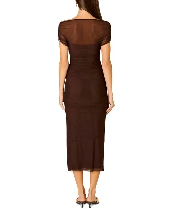 NIA Aria Boat Neck Mesh Bodycon Midi Dress