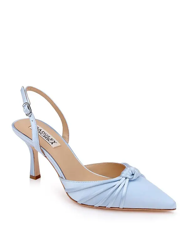 Badgley Mischka Yena Slingback Pumps With Knot Detailing - Blue Satin