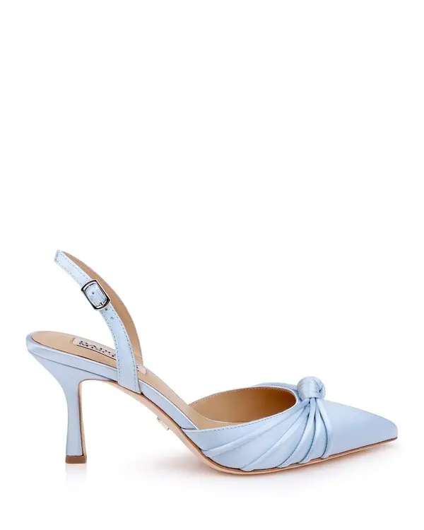 Badgley Mischka Yena Slingback Pumps With Knot Detailing - Blue Satin