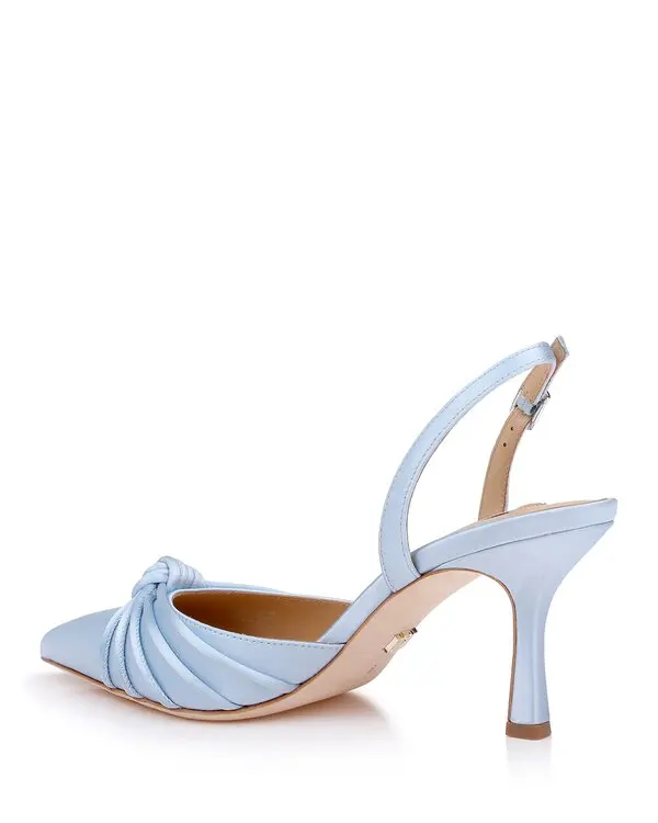 Badgley Mischka Yena Slingback Pumps With Knot Detailing - Blue Satin