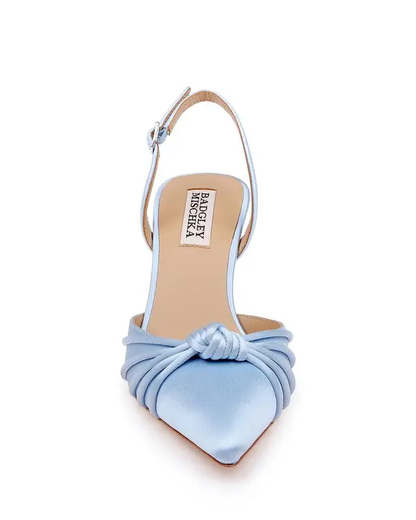 Badgley Mischka Yena Slingback Pumps With Knot Detailing - Blue Satin