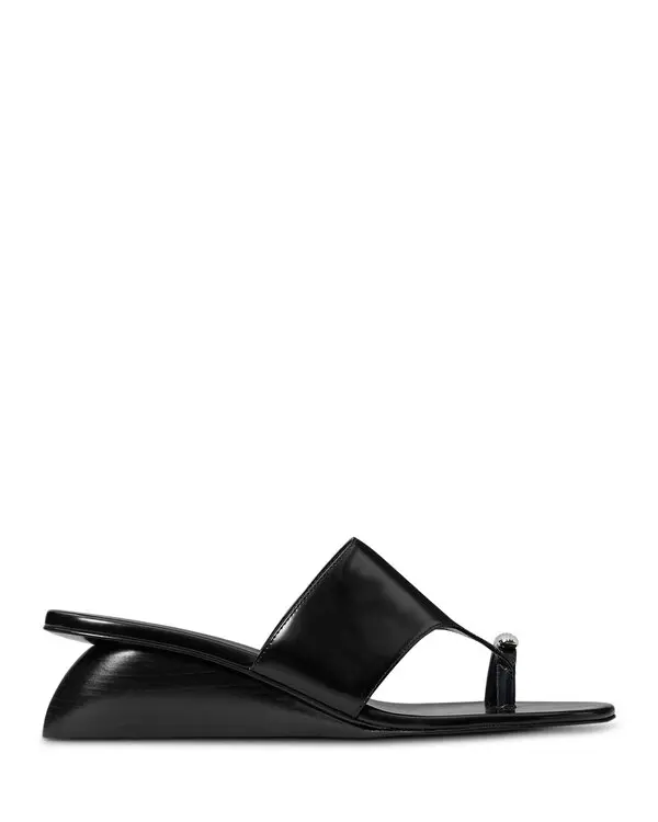 Tory Burch Leather Wedge Sandals With Textured Hardware - Perfect Black