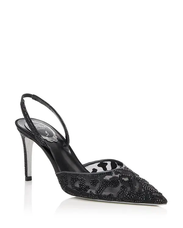 Rene Caovilla Embellished Mesh Slingback Pumps
