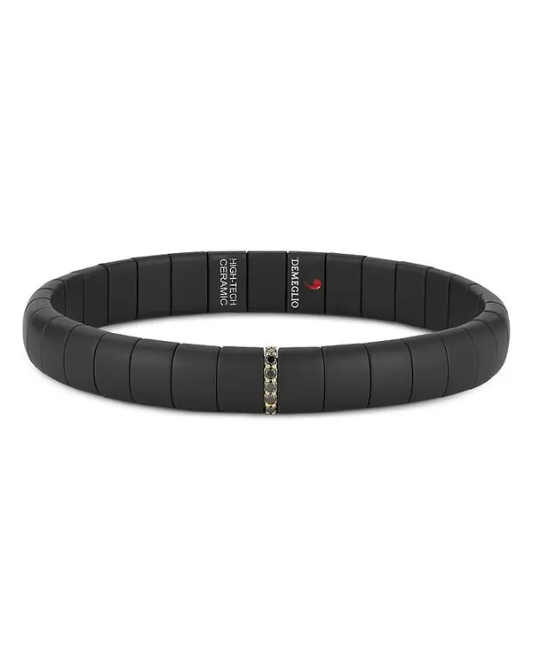 DEMEGLIO 18k Yellow Gold Pura Diamond Matte Ceramic Stretch Bracelet - Black
