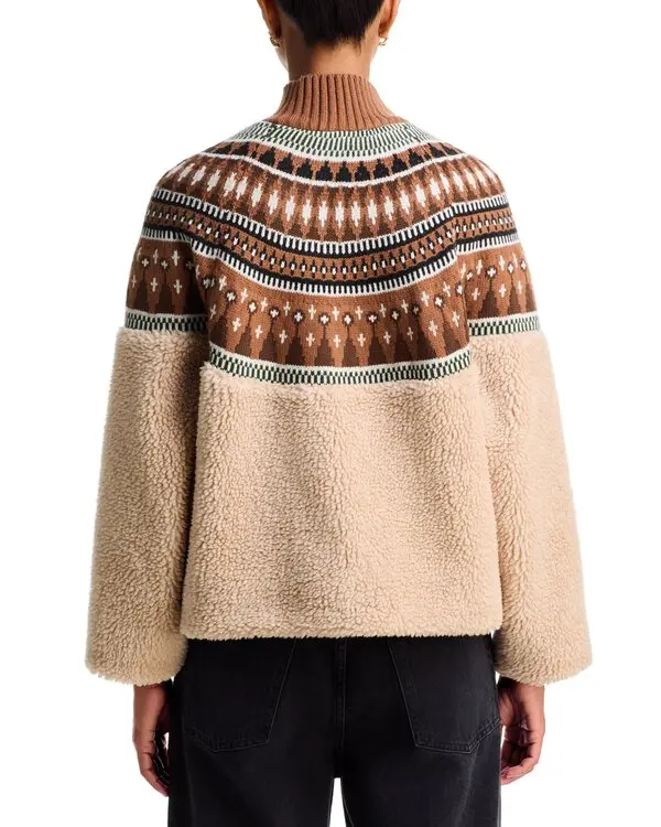 Moon River Mixed Media Fair Isle Zip-up Jacket