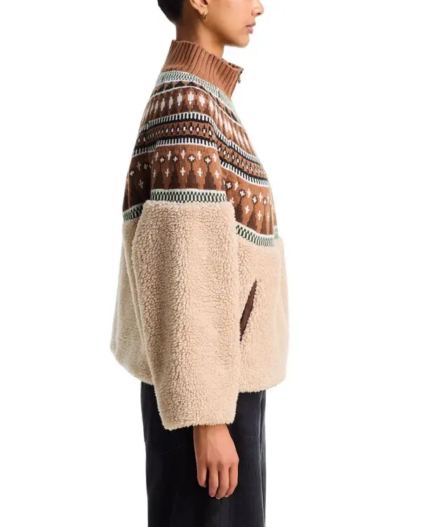 Moon River Mixed Media Fair Isle Zip-up Jacket
