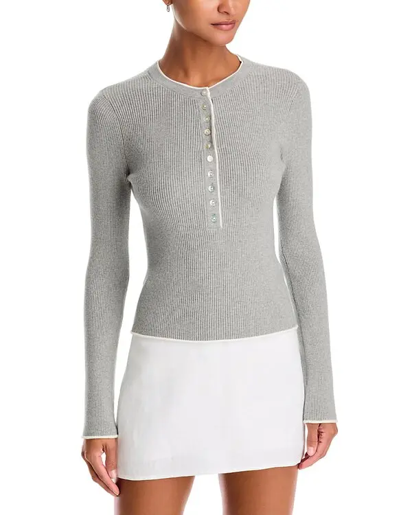 525 America Emmeline Rib Knit Layered Henley Sweater