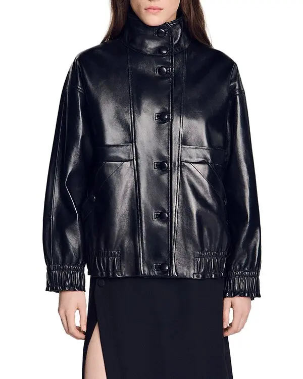Sandro Kim Oversized Leather Jacket
