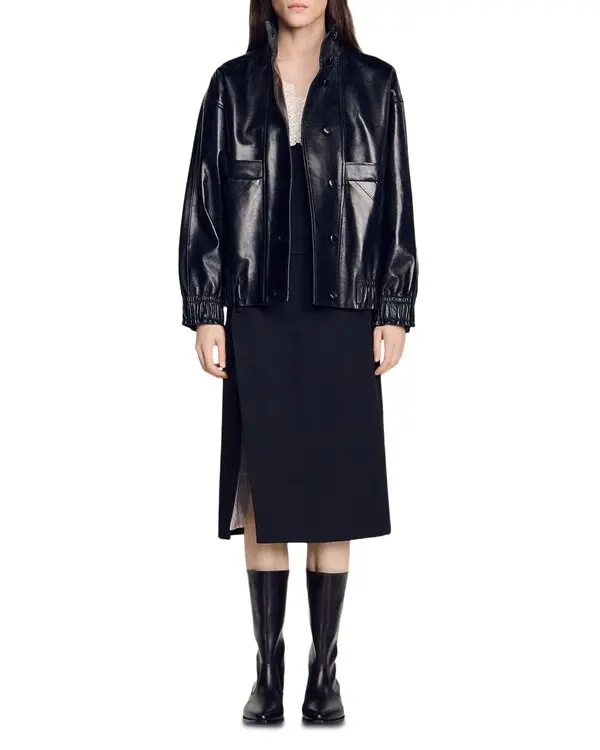 Sandro Kim Oversized Leather Jacket