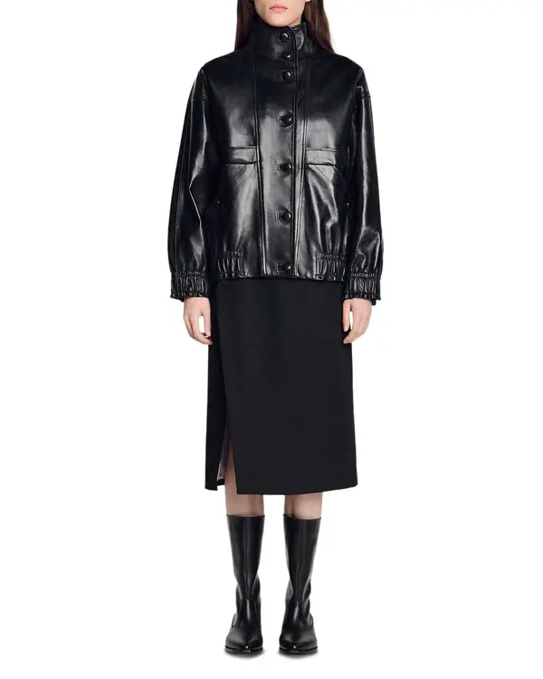 Sandro Kim Oversized Leather Jacket
