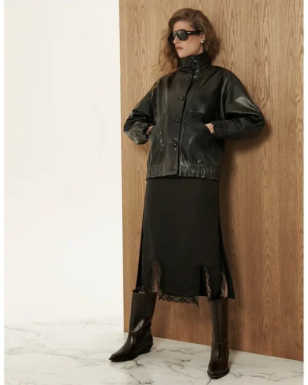 Sandro Kim Oversized Leather Jacket