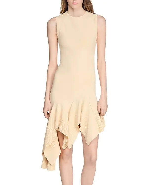 Sandro Asymmetric Knit Dress - Vanilla