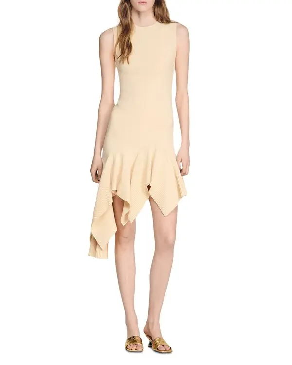 Sandro Asymmetric Knit Dress - Vanilla
