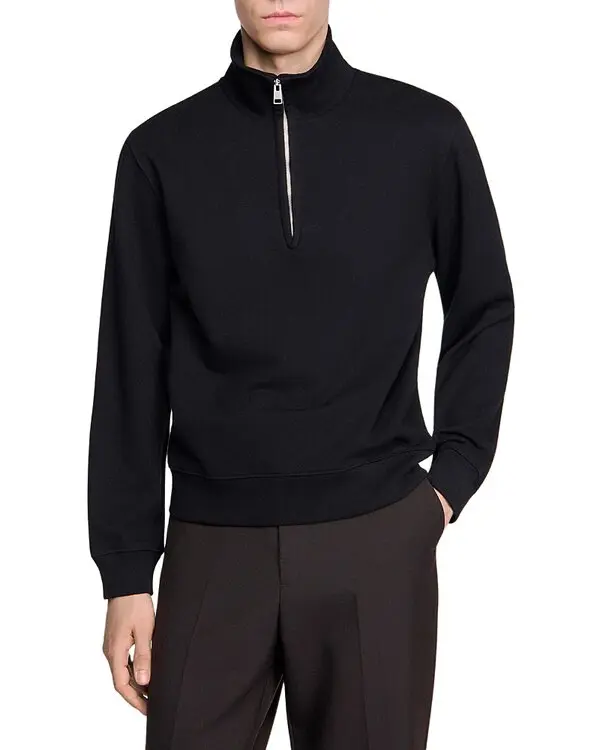 Sandro Stand Collar Boxy Half Zip Sweater - Black