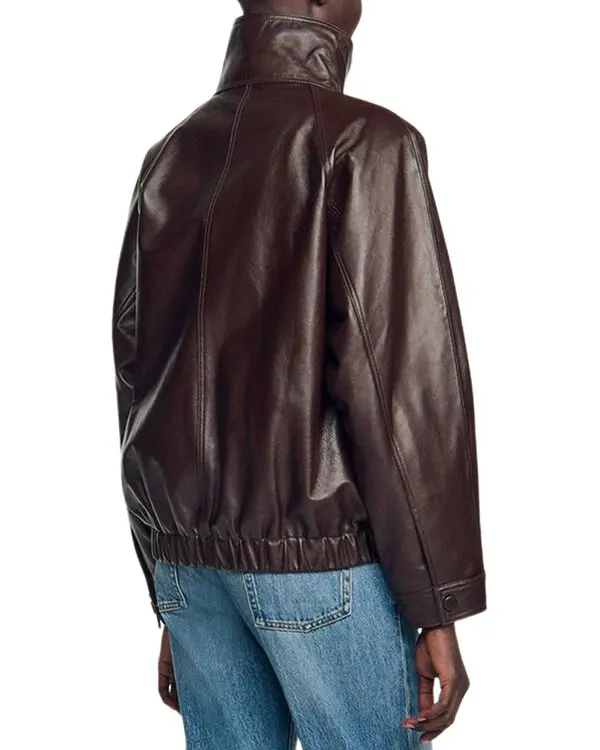 Sandro Stand Collar Leather Jacket