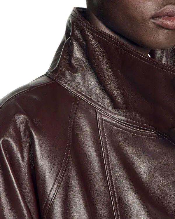 Sandro Stand Collar Leather Jacket