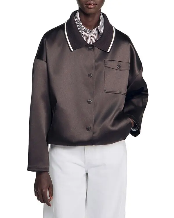 Sandro Quinn Satin Polo Collar Jacket
