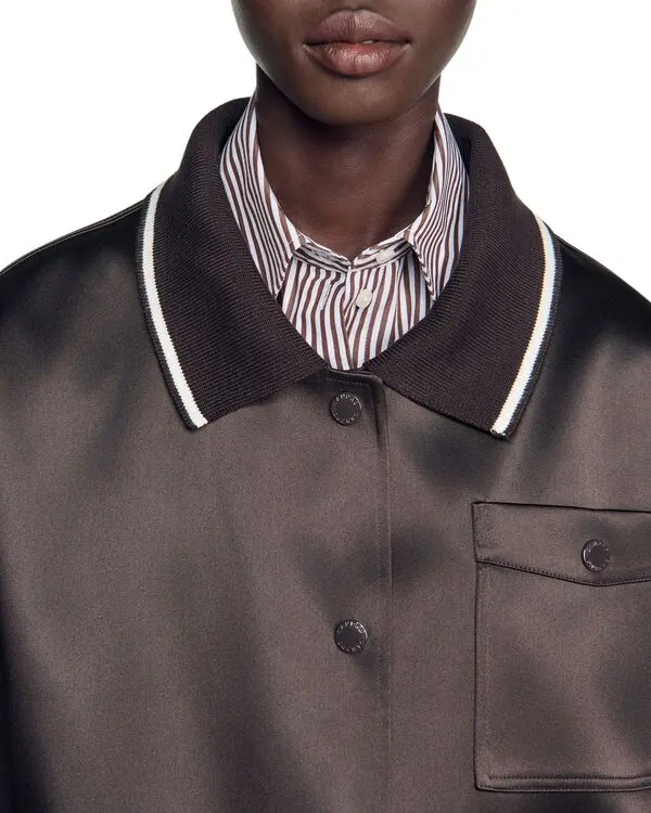 Sandro Quinn Satin Polo Collar Jacket