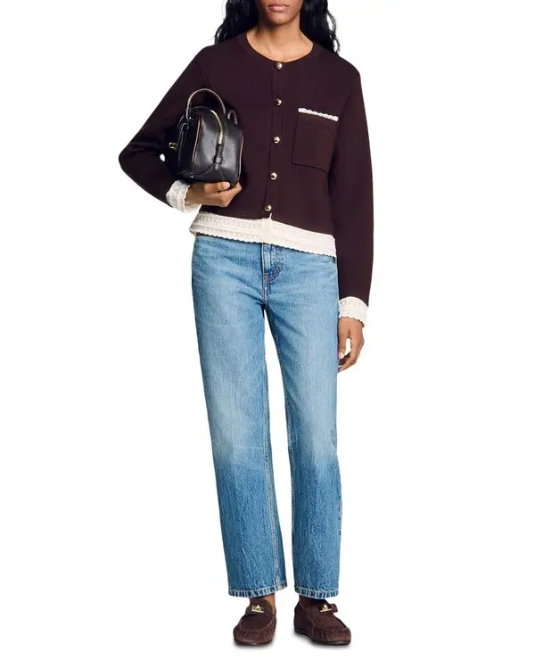 Sandro Candide Lace Trim Cardigan