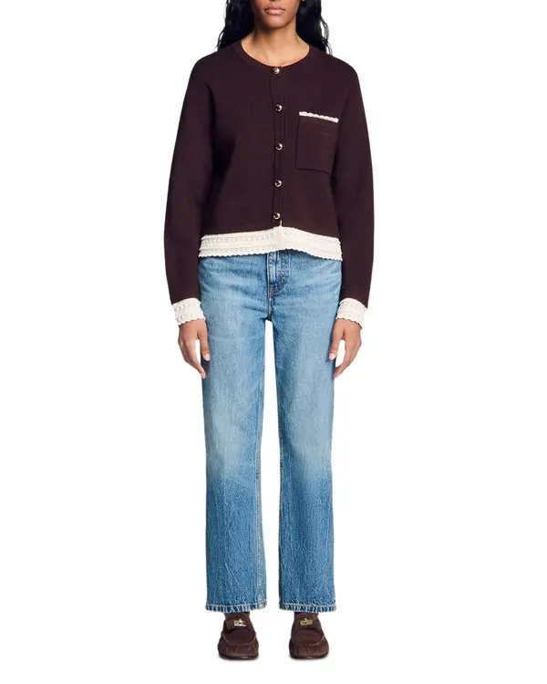 Sandro Candide Lace Trim Cardigan