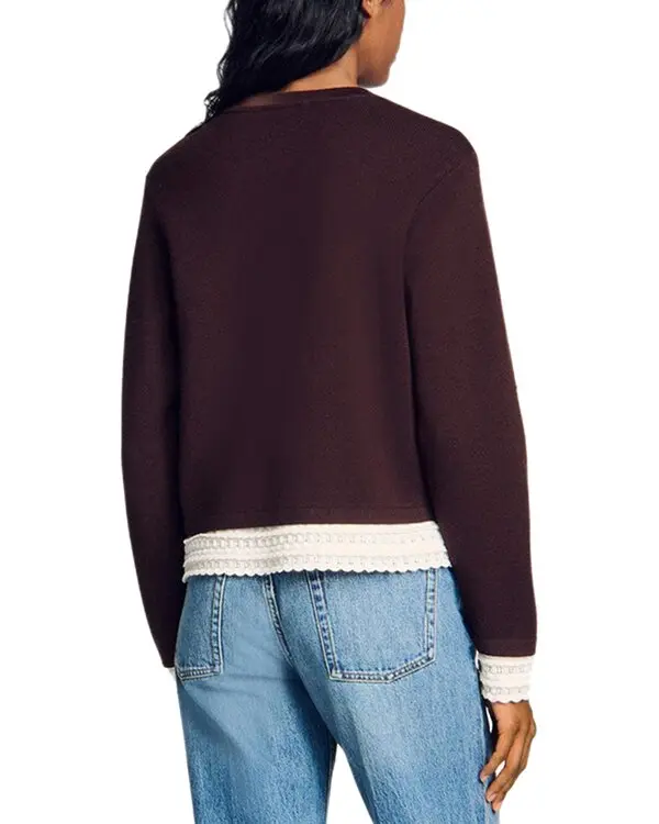 Sandro Candide Lace Trim Cardigan