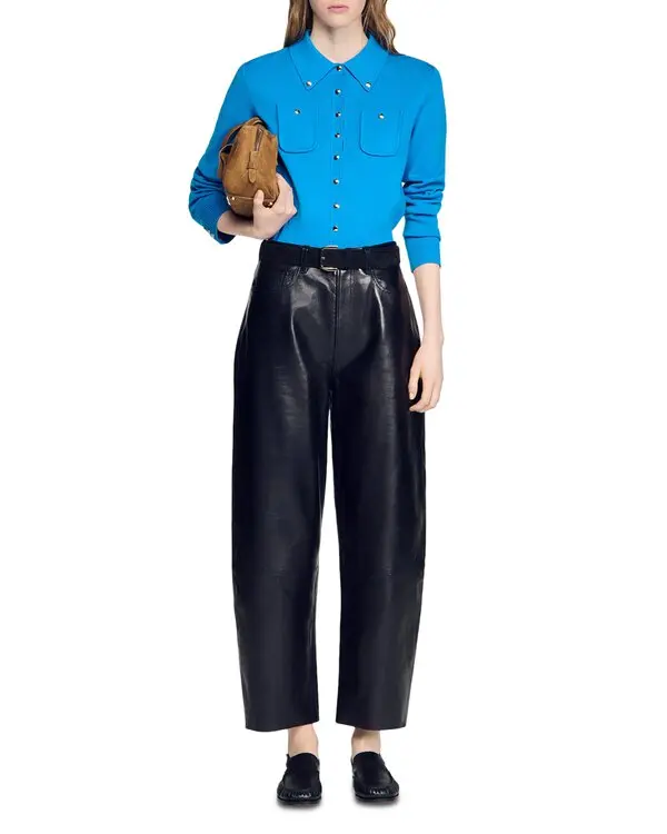 Sandro Wool Blend Shirt Collar Cardigan With Button Detailing