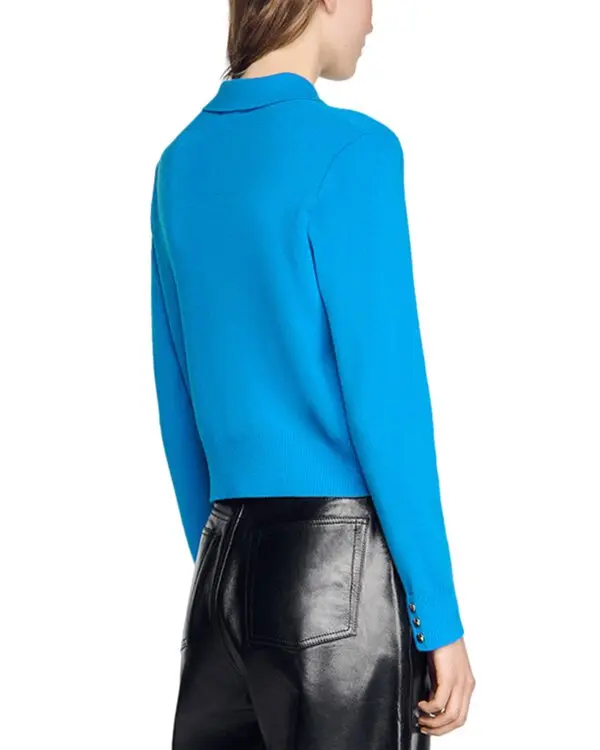 Sandro Wool Blend Shirt Collar Cardigan With Button Detailing