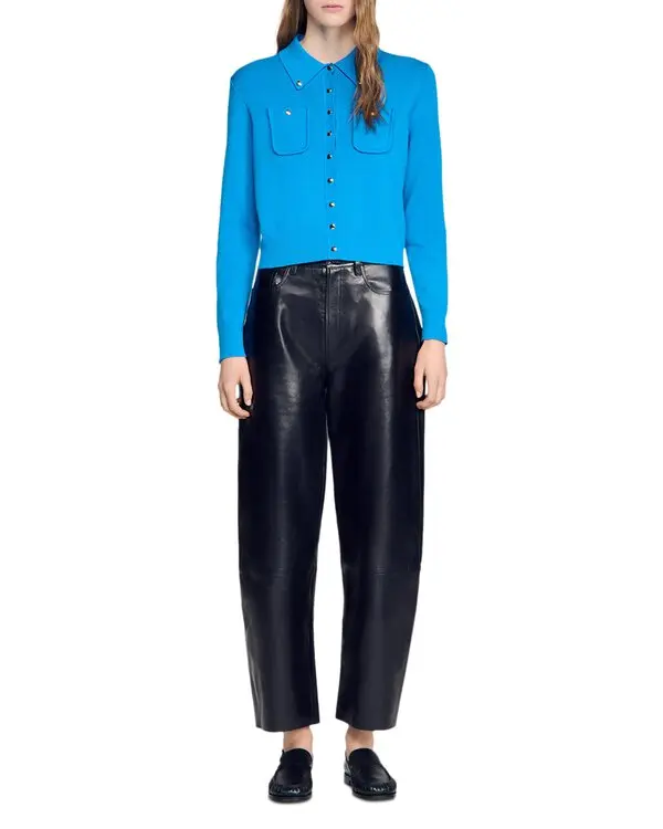 Sandro Wool Blend Shirt Collar Cardigan With Button Detailing