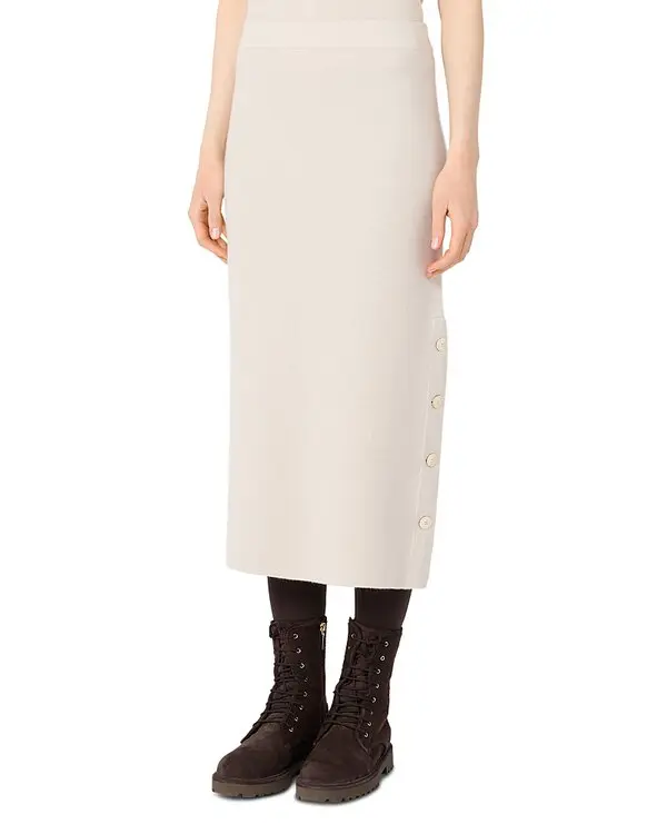 Max Mara Wool Cashmere Button Detailed Midi Skirt