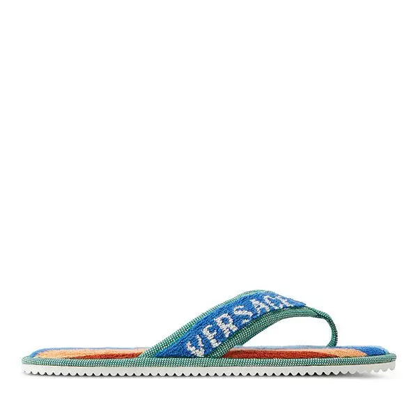 Versace Striped Cotton Terry Jacquard Flip Flops - Blue+multi