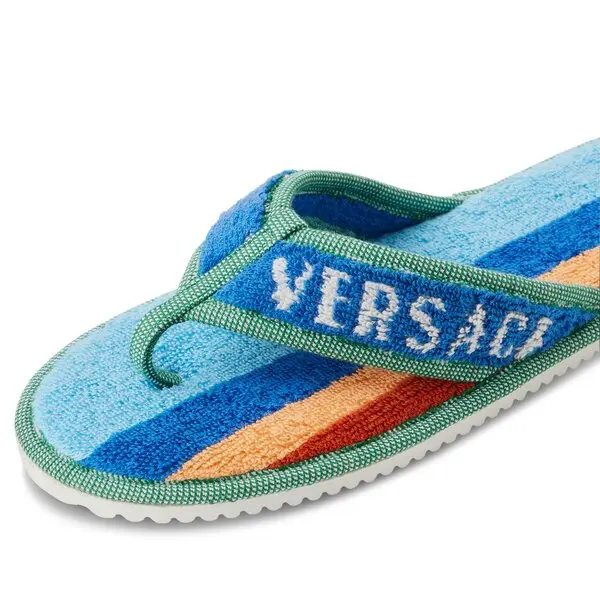Versace Striped Cotton Terry Jacquard Flip Flops