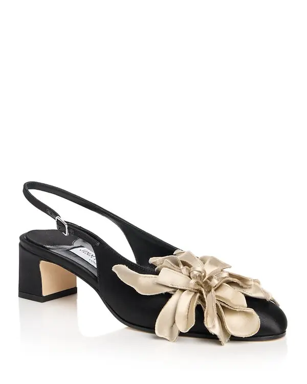 JIMMY CHOO Eyla 45 Slingback Pumps With Floral Embellishment - Black/bone