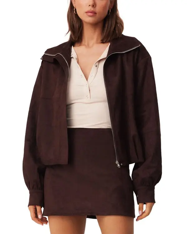 SNDYS. Bryce Faux Suede Zip-up Jacket - Chocolate