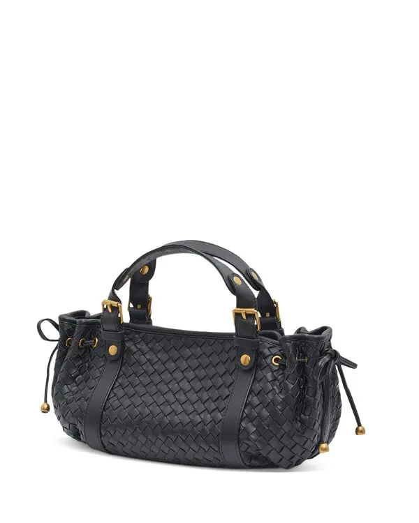 Gerard Darel 12h Small Woven Leather Handbag - Black
