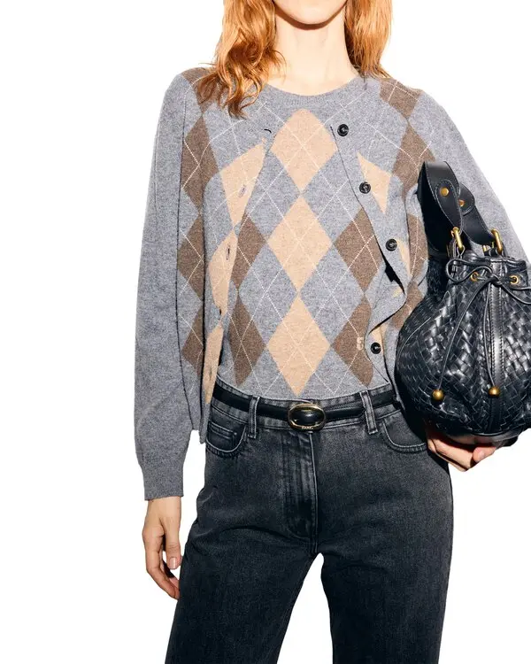 Gerard Darel Argyle Wool Cardigan